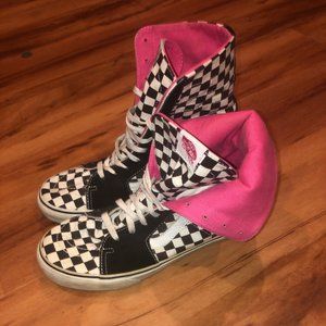 Vans | Shoes | Vintage Pink Extra High Top Checkered Vans | Poshmark